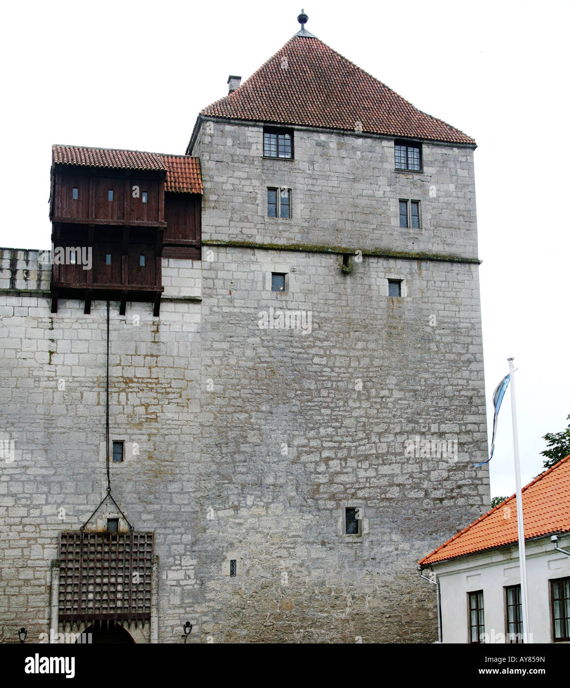 Castle tower and massive iron gate Stock Photo - Alamy
