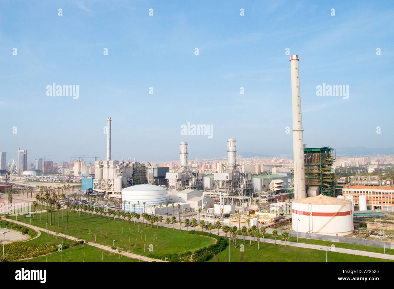 Aerial view of waste recycling plant in Barcelona, Catalonia, Spain ...