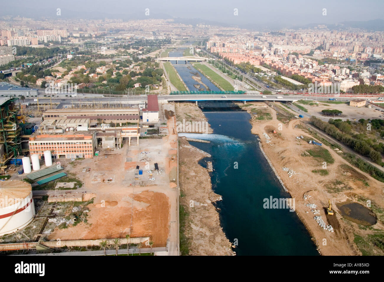 Aerial view of Besos river in Barcelona Catalonia Spain Stock Photo - Alamy