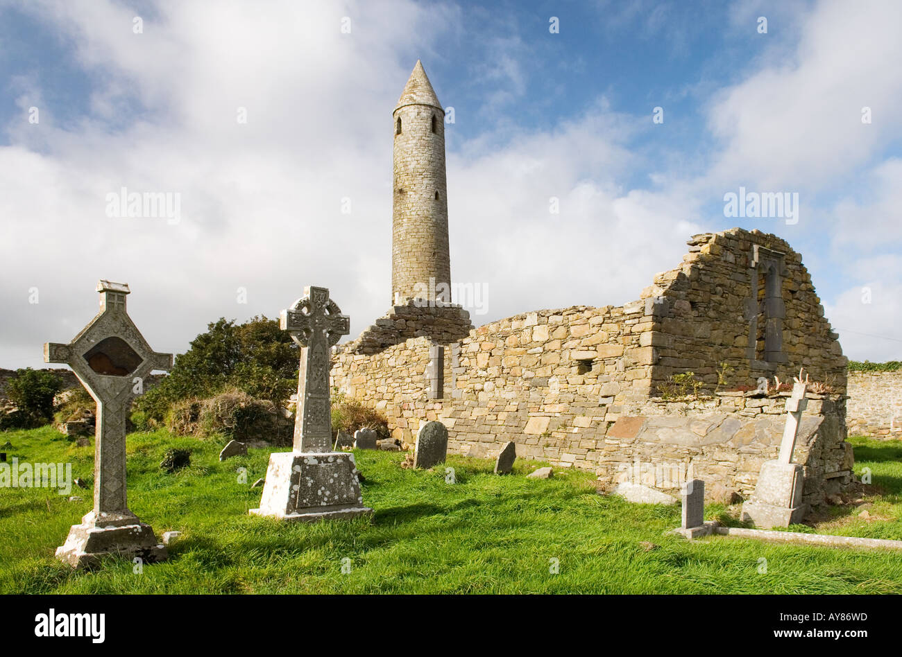 The early Celtic Christian Round Tower and church at Rattoo, south of ...