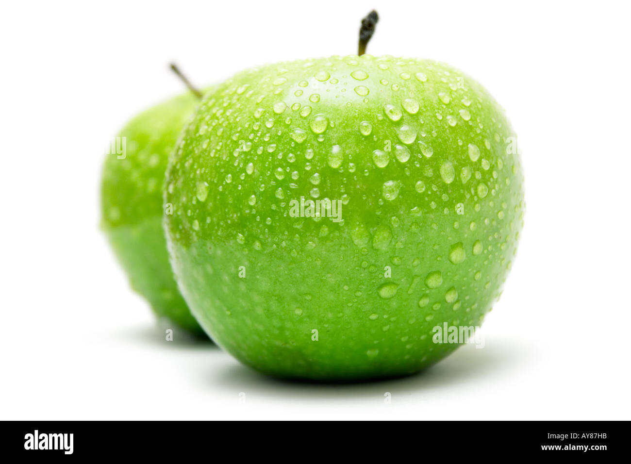 Two Green Apples w/ Raindrops (Side View Stock Photo - Alamy
