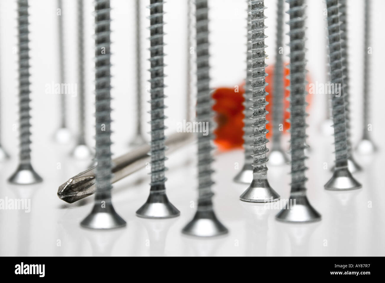 Standing Screws and Screwdriver Stock Photo - Alamy