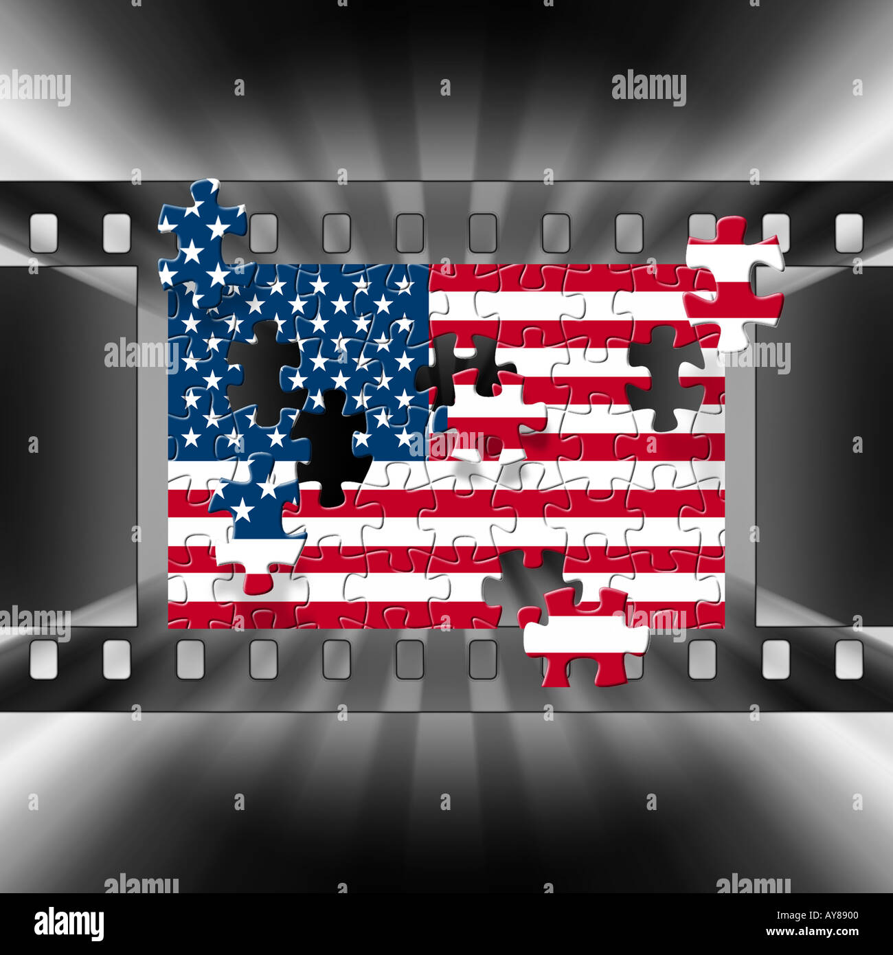 US flag composed of puzzle pieces in film frame Stock Photo - Alamy