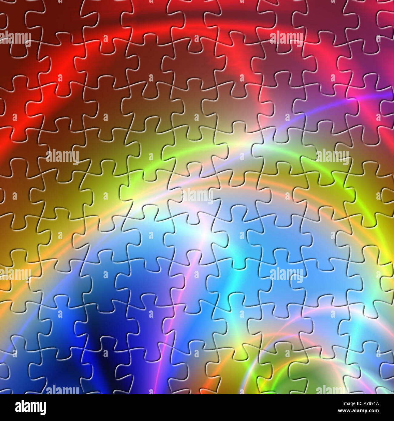 Forceful colors superimposed on a square jig saw board Stock Photo - Alamy