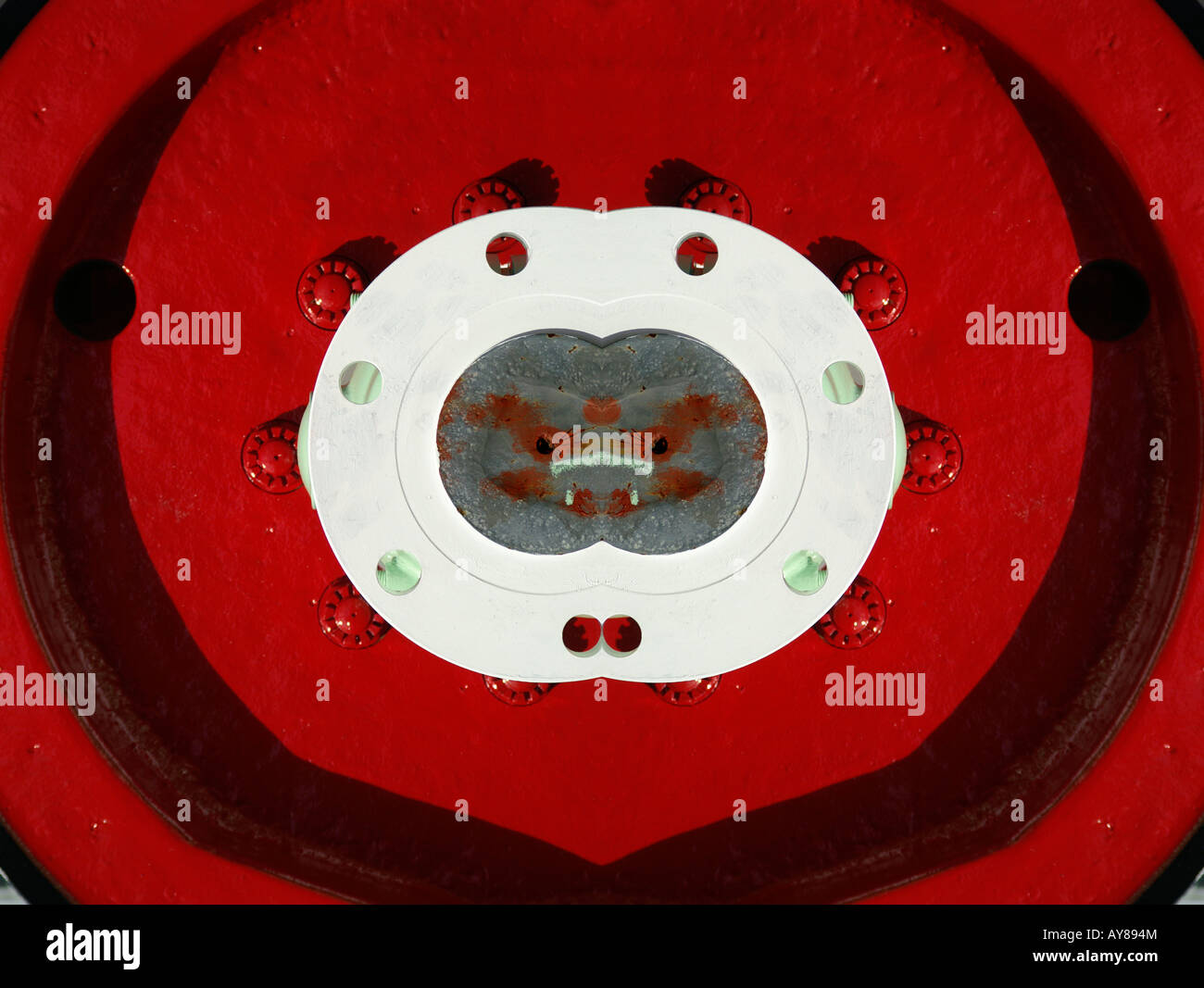 Machine detail red color abstraction iron metallic double symmetry ...