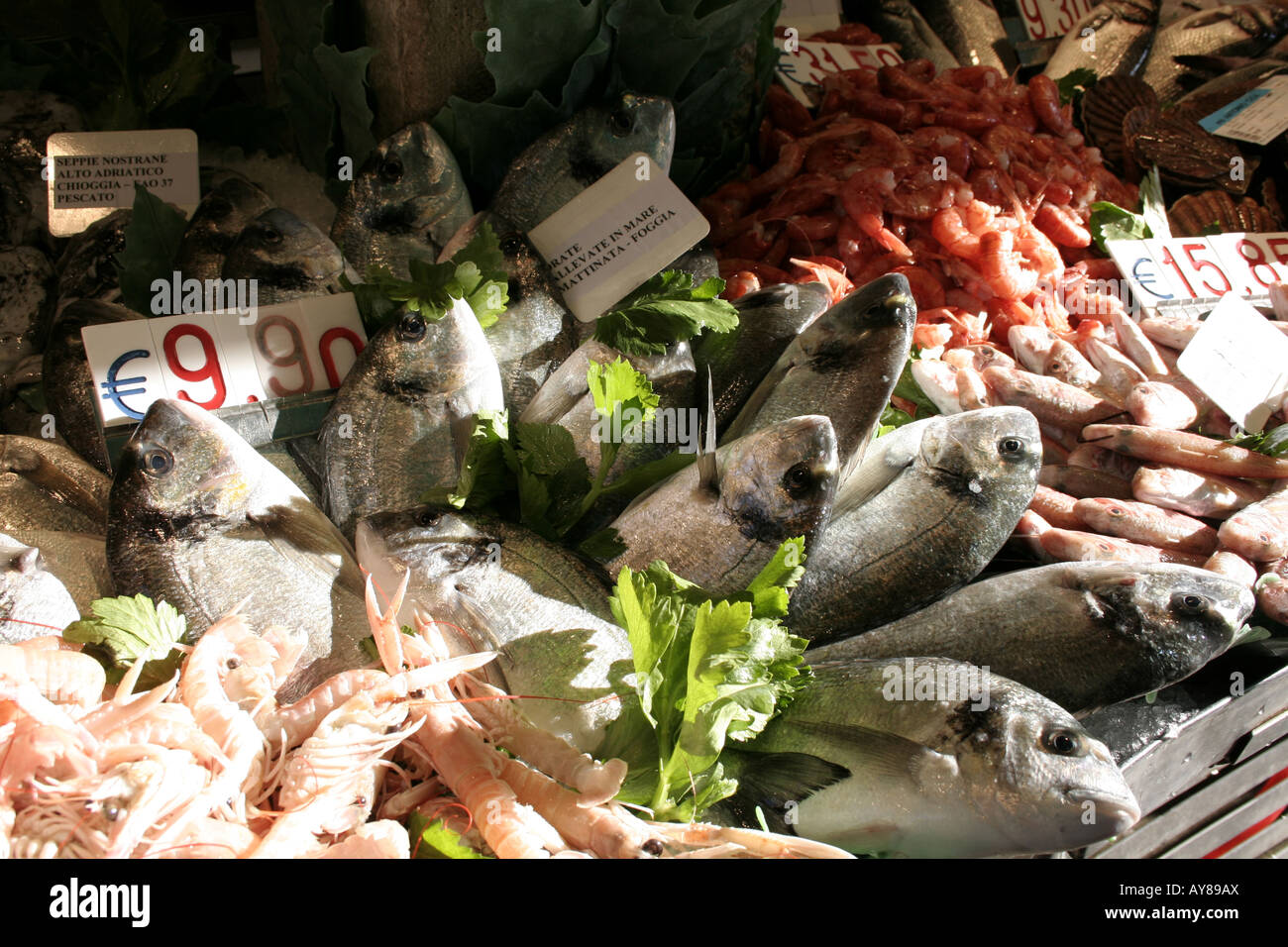 Seafood Stand in Outdoor Market Stock Photo - Alamy