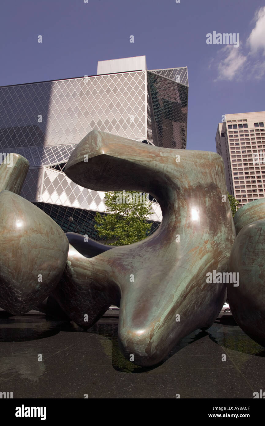 Vertebrae sculpture by Henry Moore with Seattle Public Library downtown ...