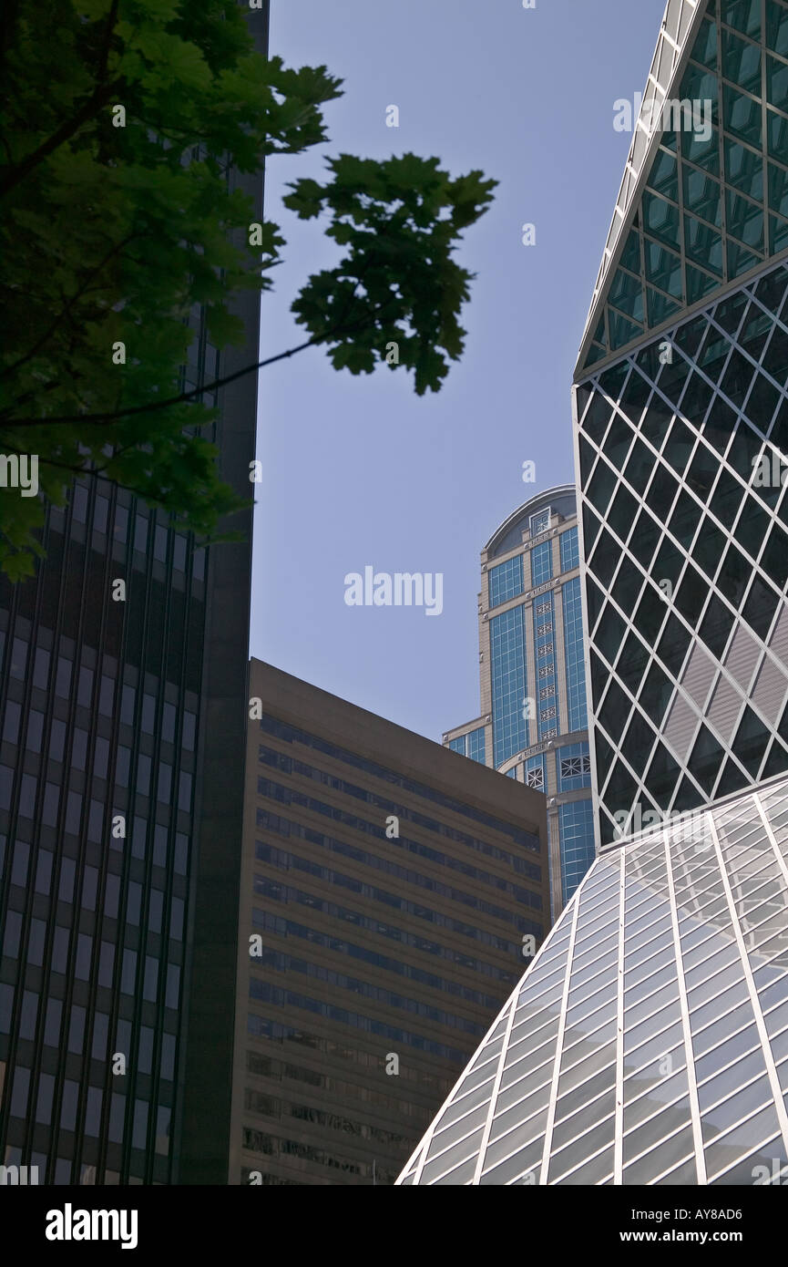 Detail view of the glass and metal facade of the new Seattle Public ...
