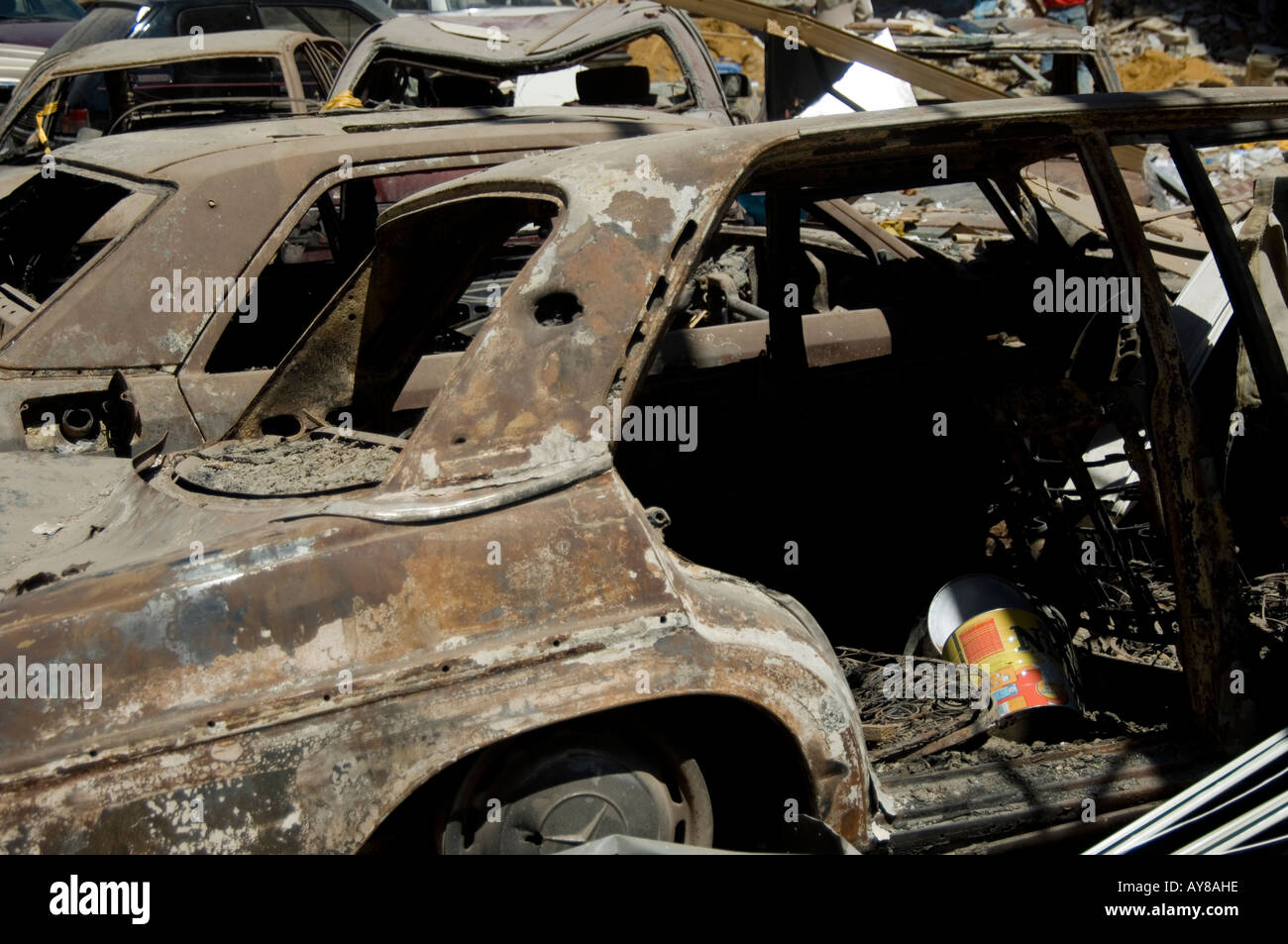 Destroyed cars in the hizbullah area in southern Beirut Lebanon after ...