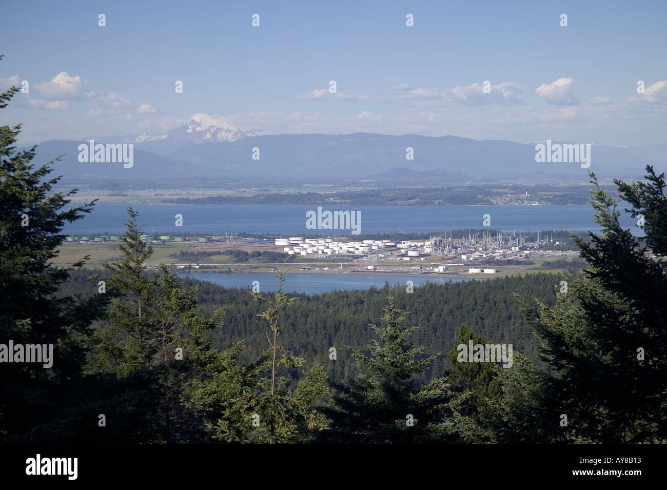 Tank farm and oil refinery view from Mt Erie Anacortes Washington with ...