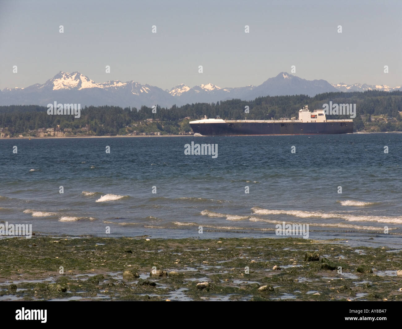 Puget Sound shipping traffic and Olympic Mountain view from West Point ...