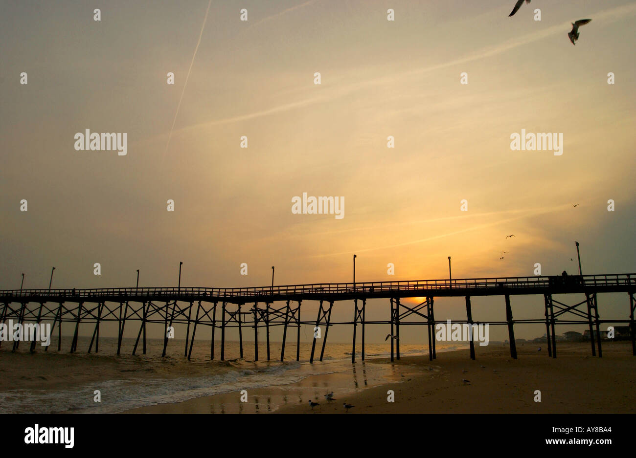 Horizontal color image of a fishing pier at a beach along the North ...