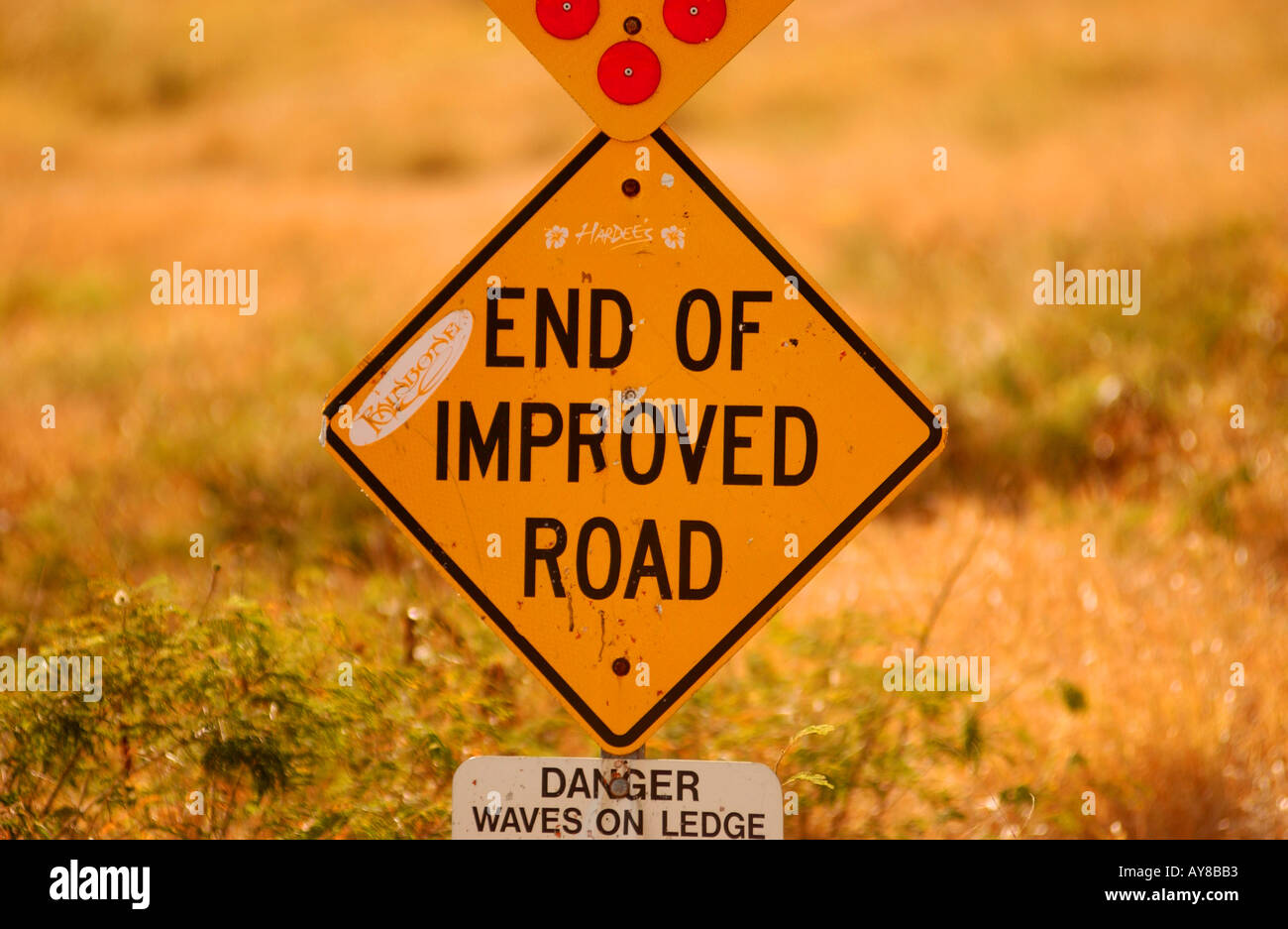 Horizontal color image of a end of improved road sign along the north ...