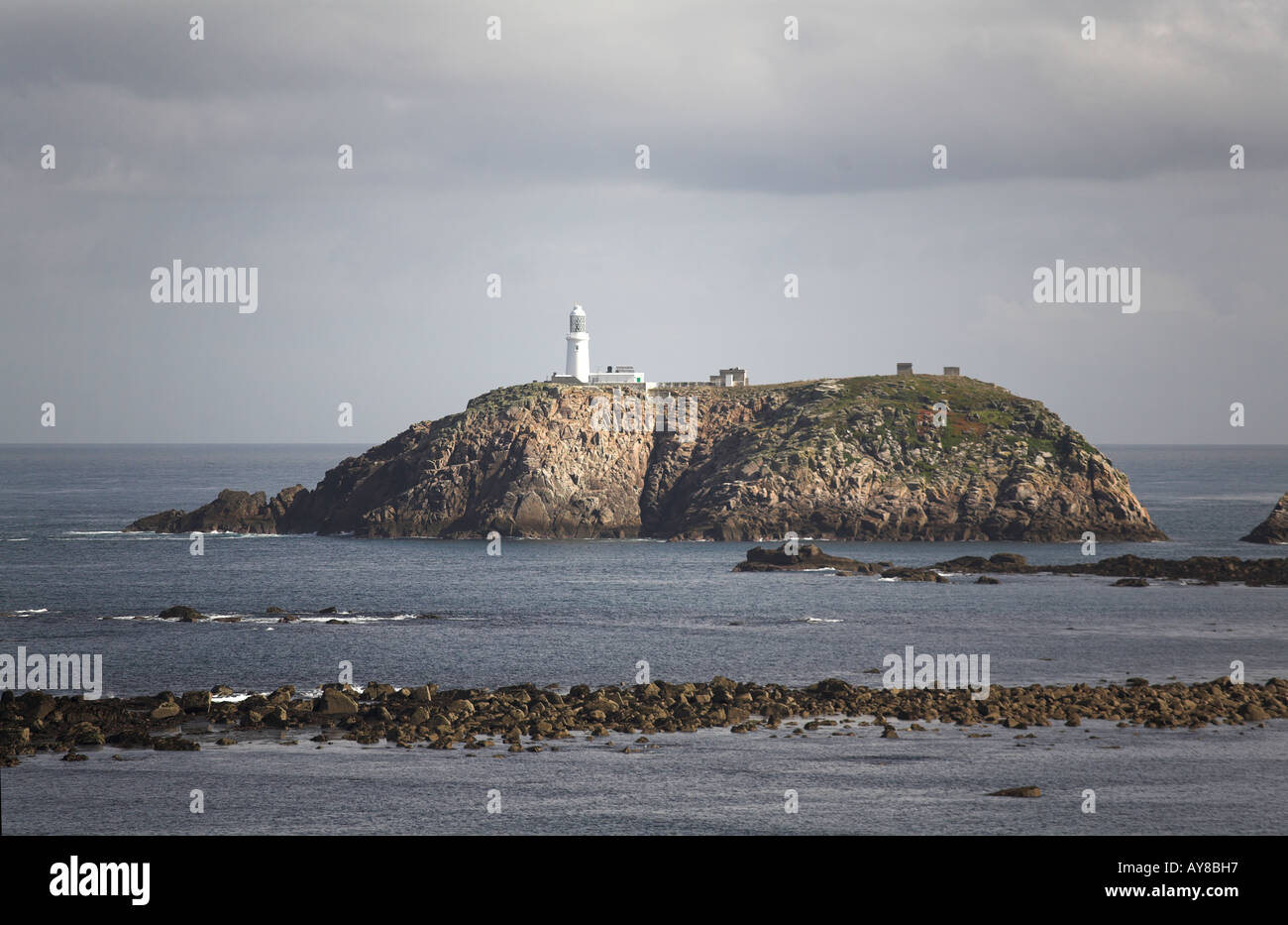 Round Island Lighthouse from north Tresco Scillies Isles of Scilly ...