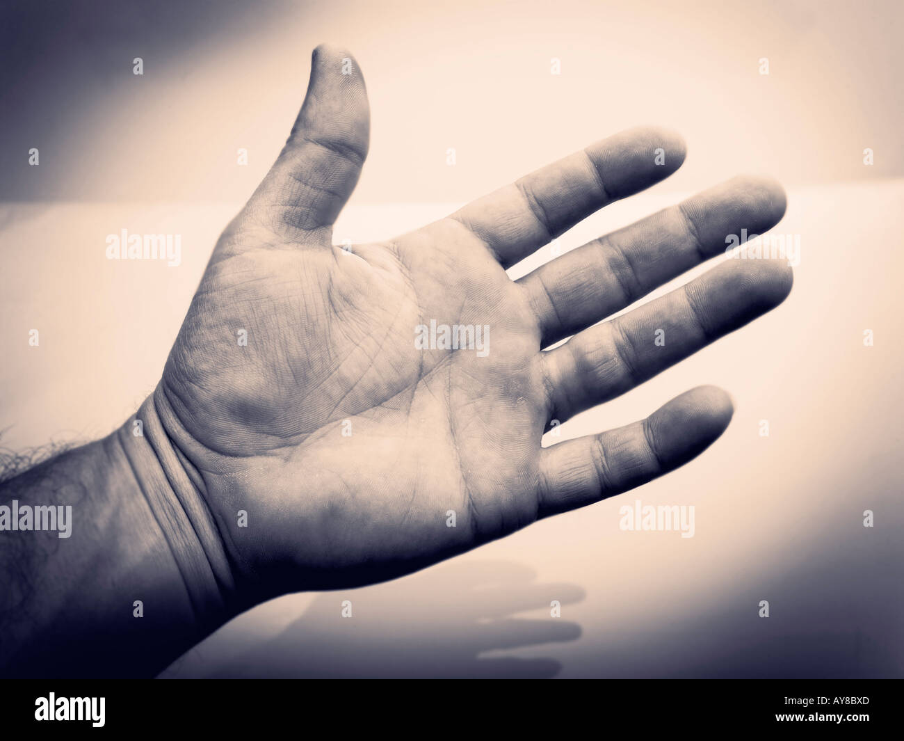 bw open mans hand showing palm Stock Photo - Alamy