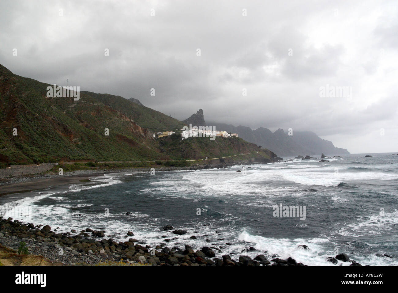 The treacherous rocky coast and cliffs of north east Tenerife around ...