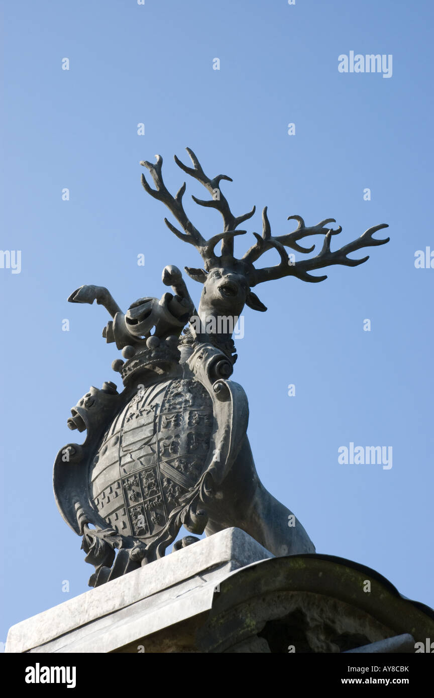 Stag and crest of the Shirley family. Staunton Harold Hall, Ashby de la ...