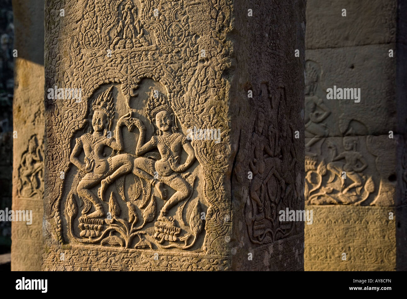 Bayon Column Reliefs Stock Photo - Alamy