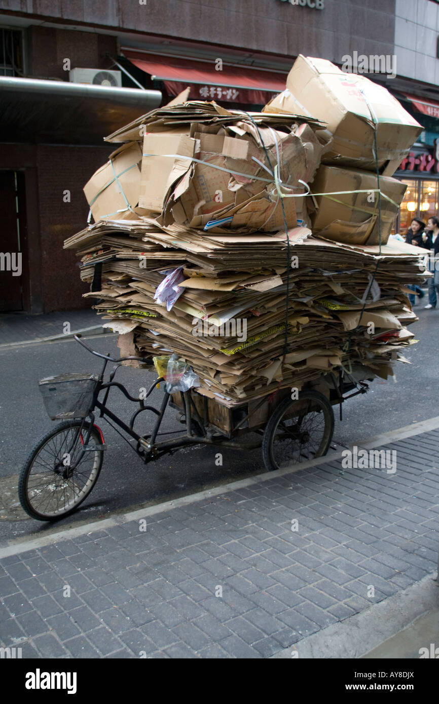 Collecting Cardboard Waste for Recycling in Bicycle Shanghai China ...