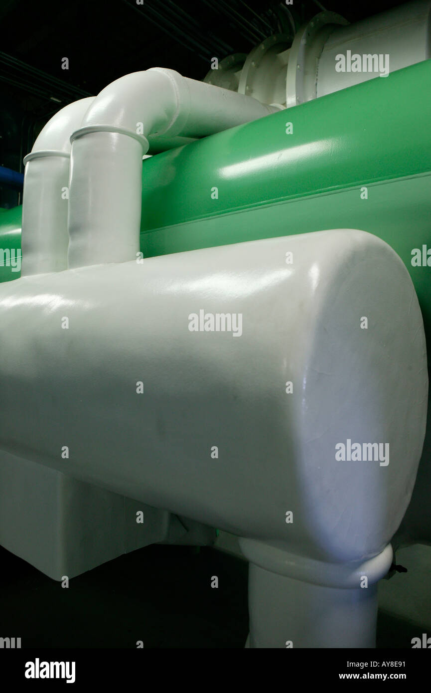 Highrise office building maintenance room with storage cooling tanks ...