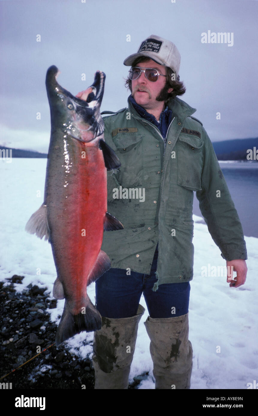 Sport fishermen with Salmon catch Chilkat River in winter Haines NW ...