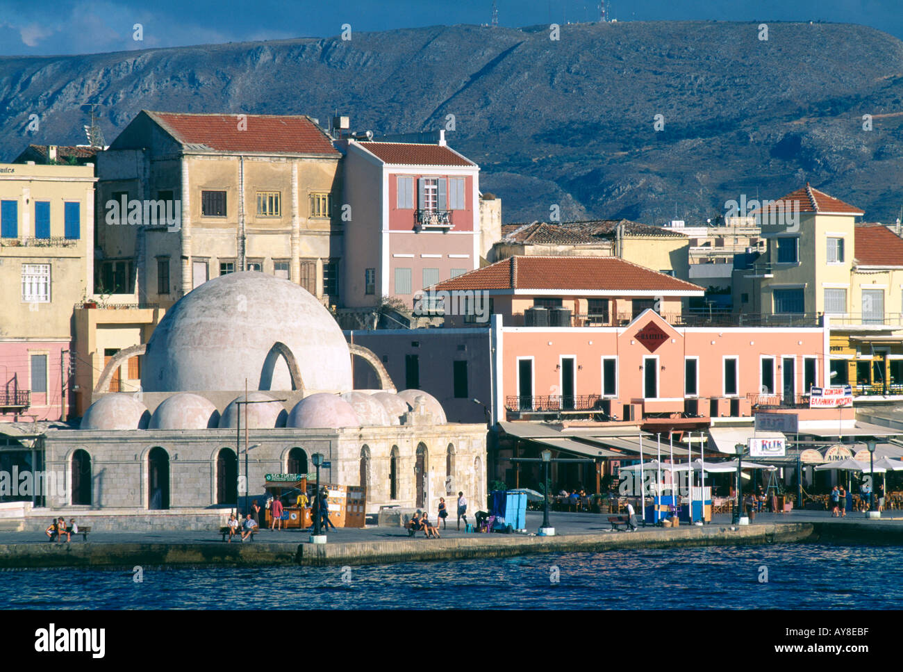 Mosque and Venetian Houses Hania Crete Greece Stock Photo - Alamy