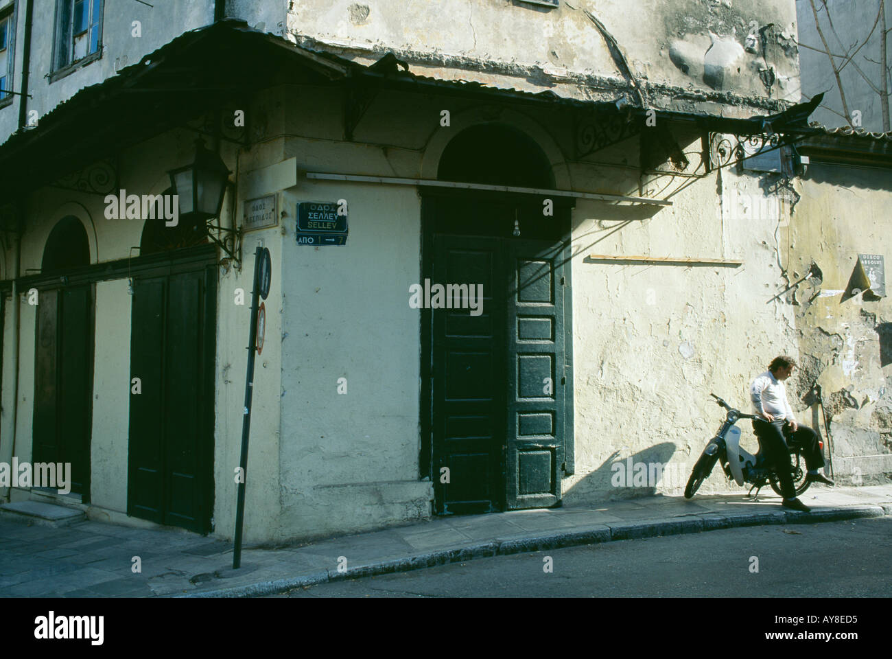 Man on Scooter Plaka Athens Greece Stock Photo - Alamy