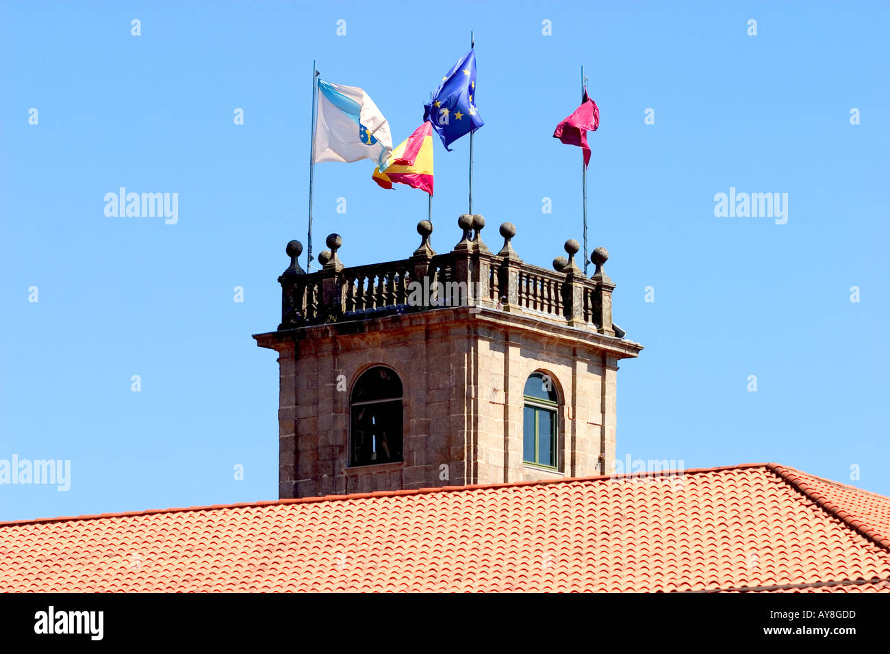 roof and european flags Stock Photo - Alamy