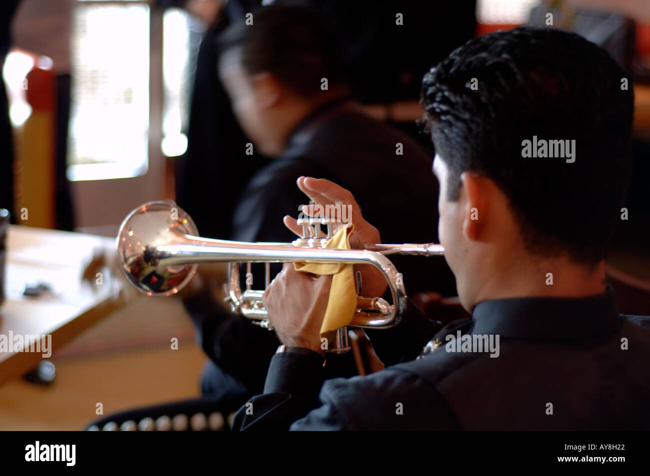 Musician playing trumpet at Mexican mariachi band Stock Photo - Alamy