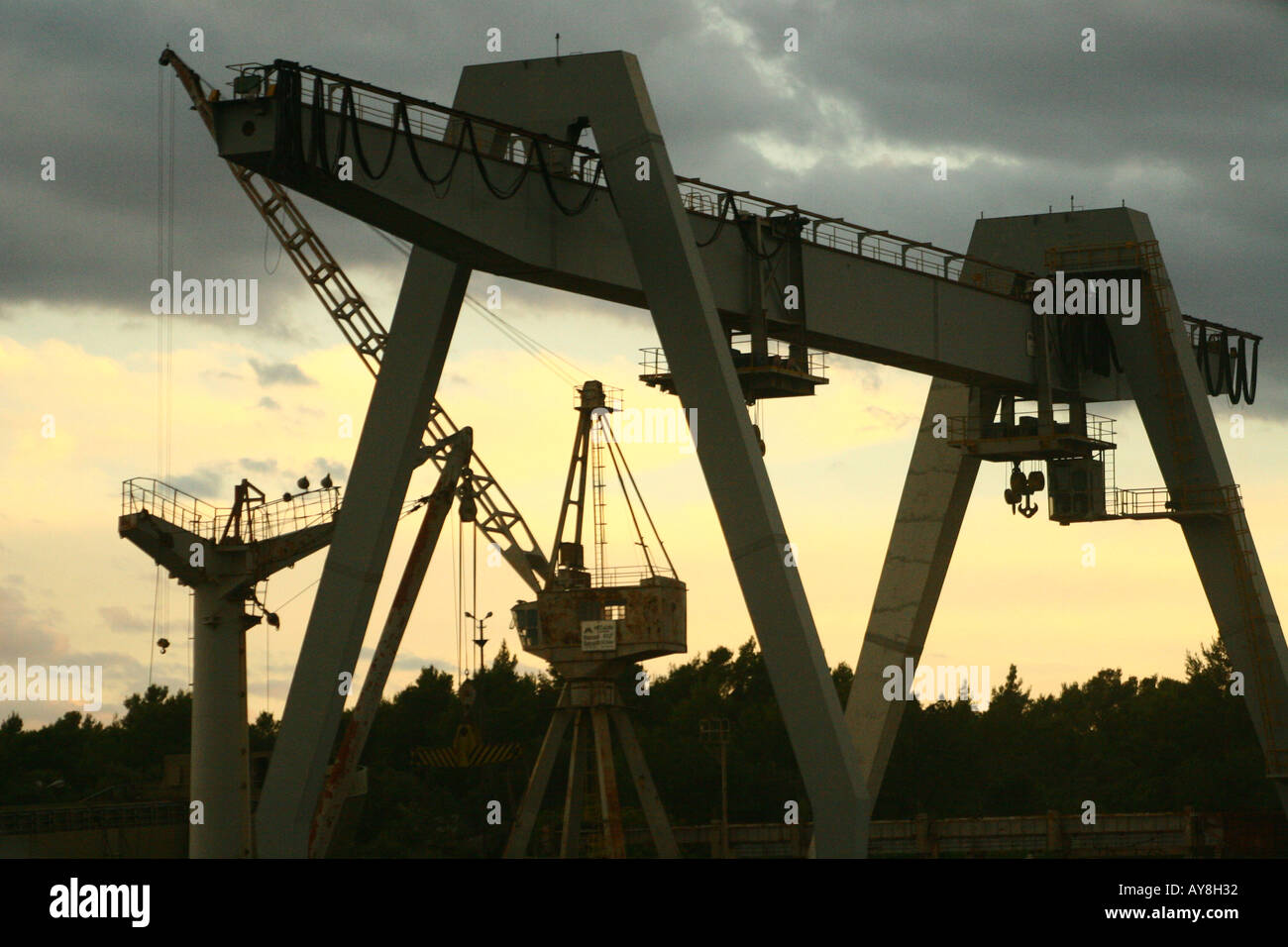 cranes in a boat old boat yard in croatia Stock Photo - Alamy