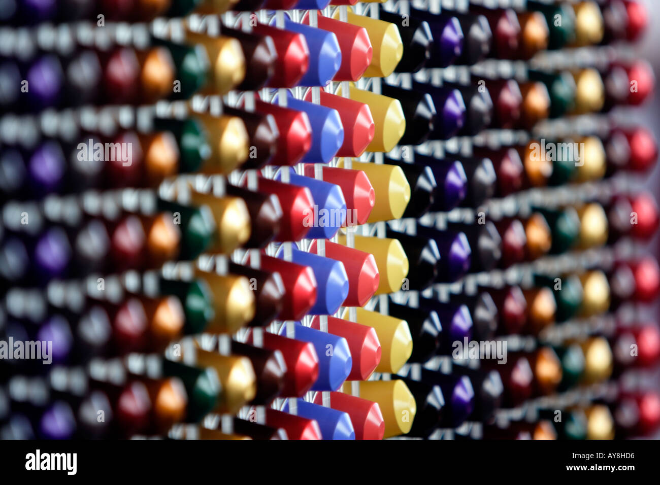 colorful array of small round plastic coffee capsules Stock Photo - Alamy