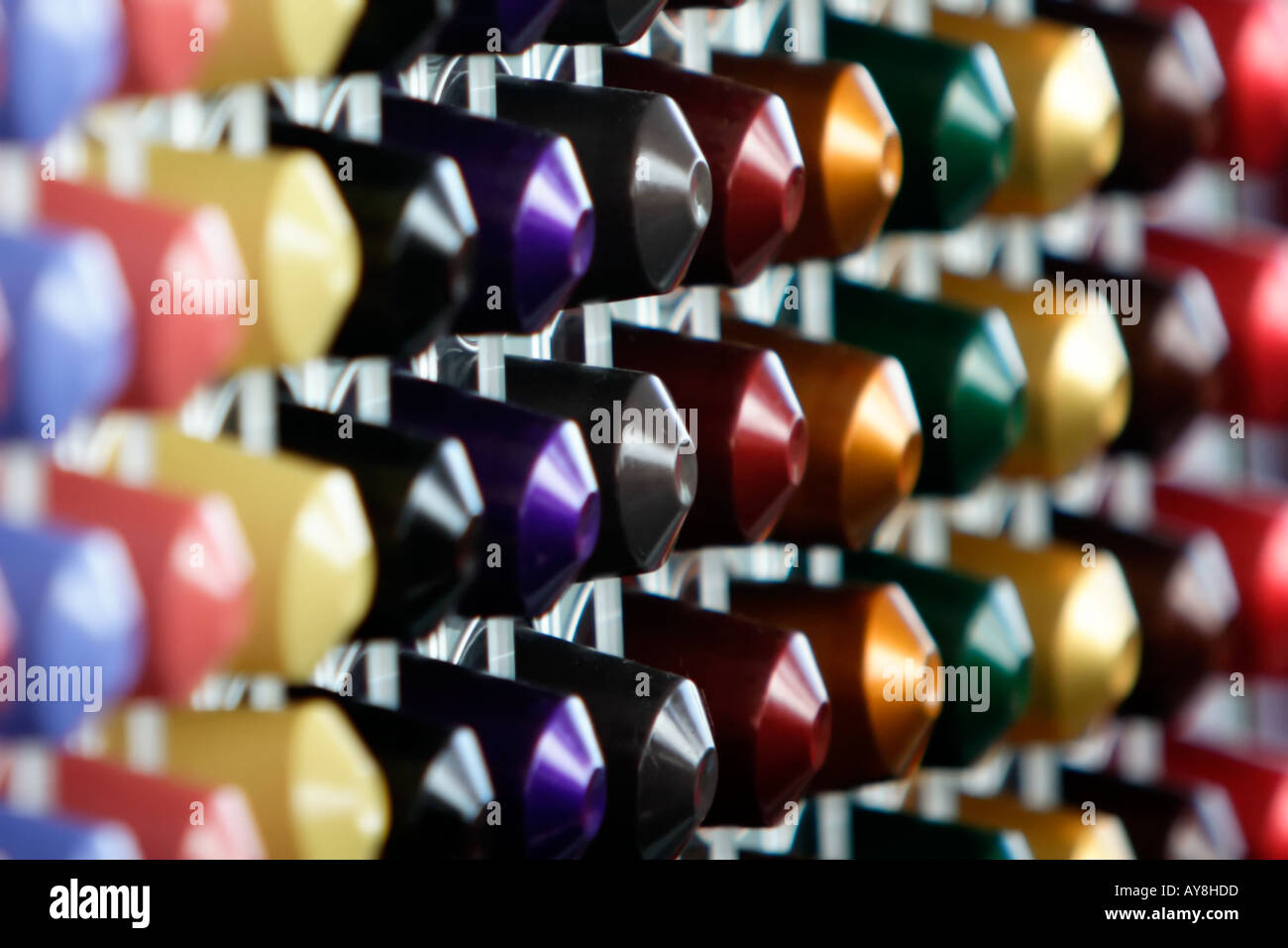colorful array of small round plastic coffee capsules Stock Photo - Alamy