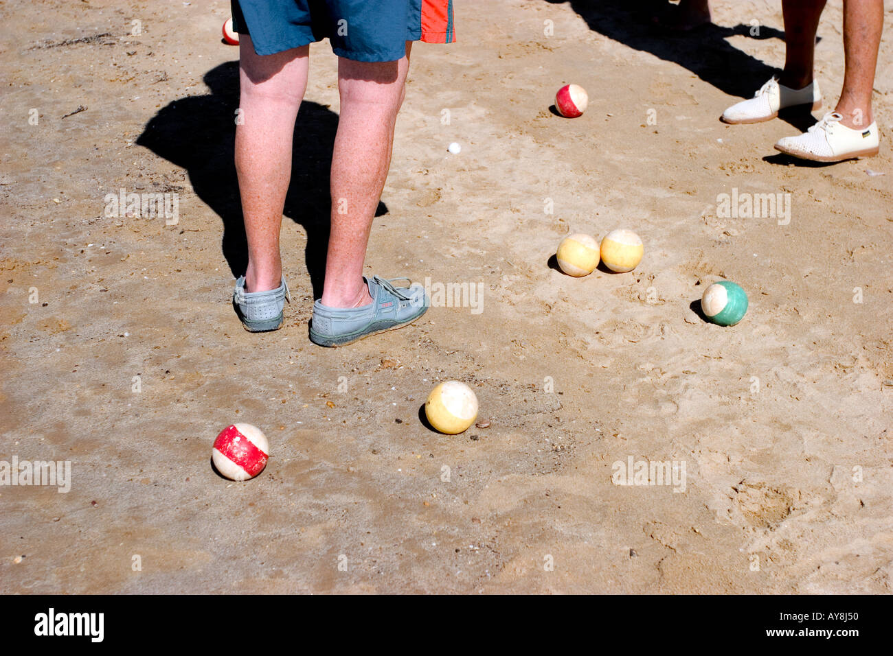 French people playing boules on beach in summer vacation Stock Photo ...