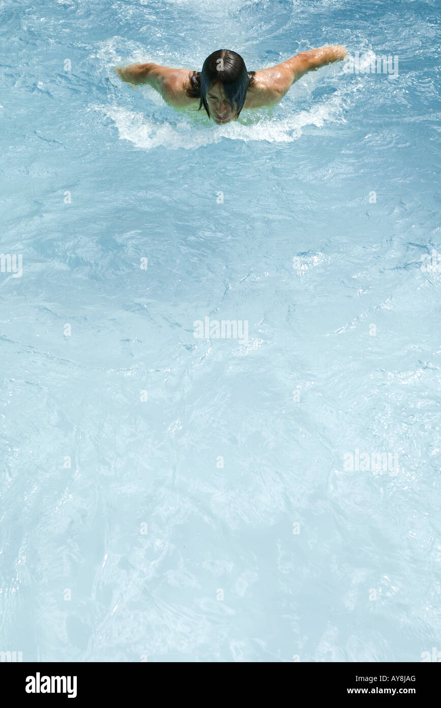 Man swimming in pool, high angle view Stock Photo - Alamy