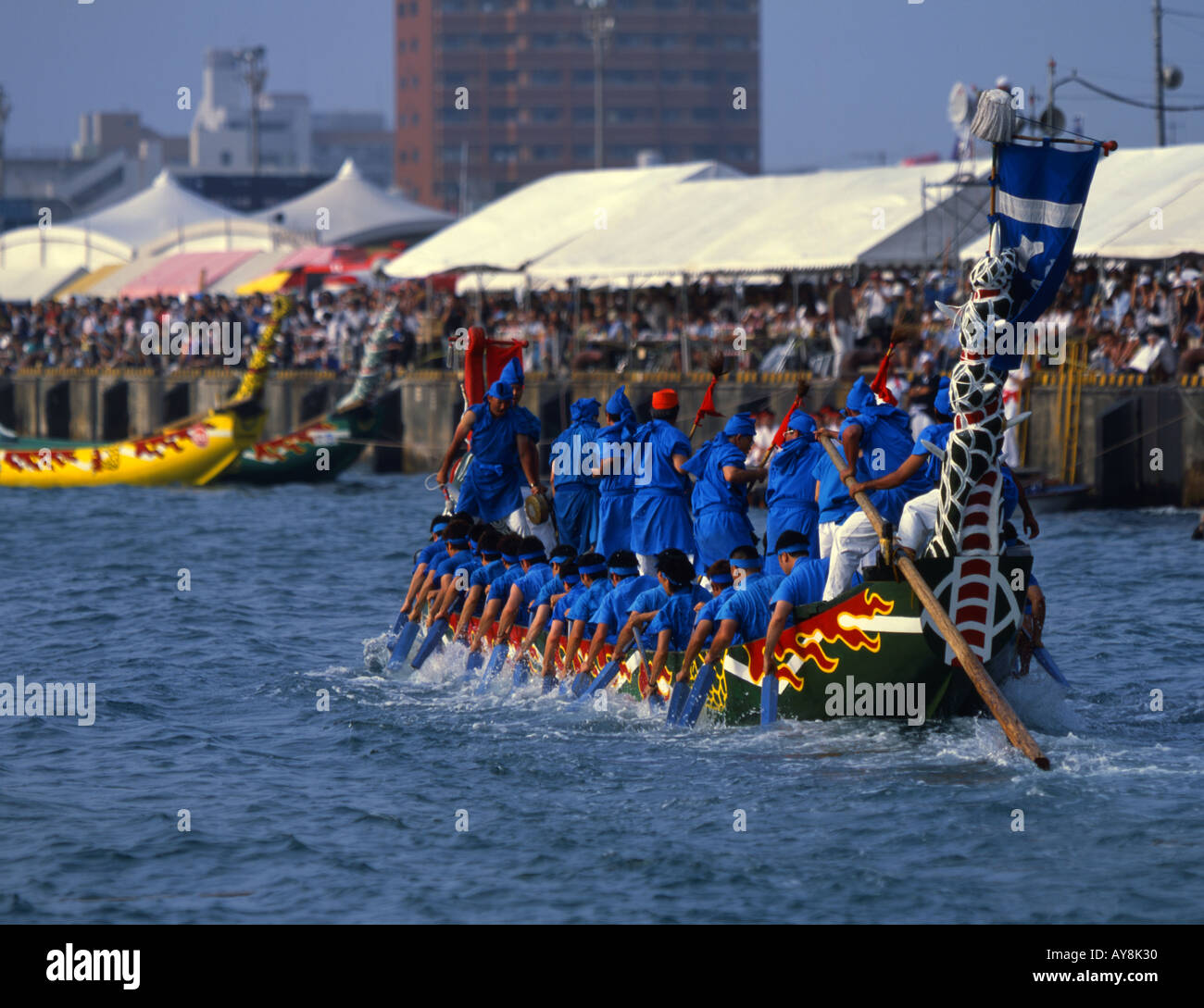 Dragon boat racing at Naha haari (haarri hari baari) Okinawa Stock ...