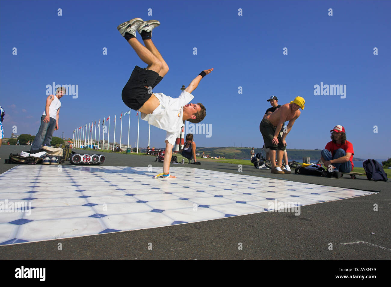 Break Dancer on Plymouth Hoe , South Devon .UK In front of Smeaton's ...