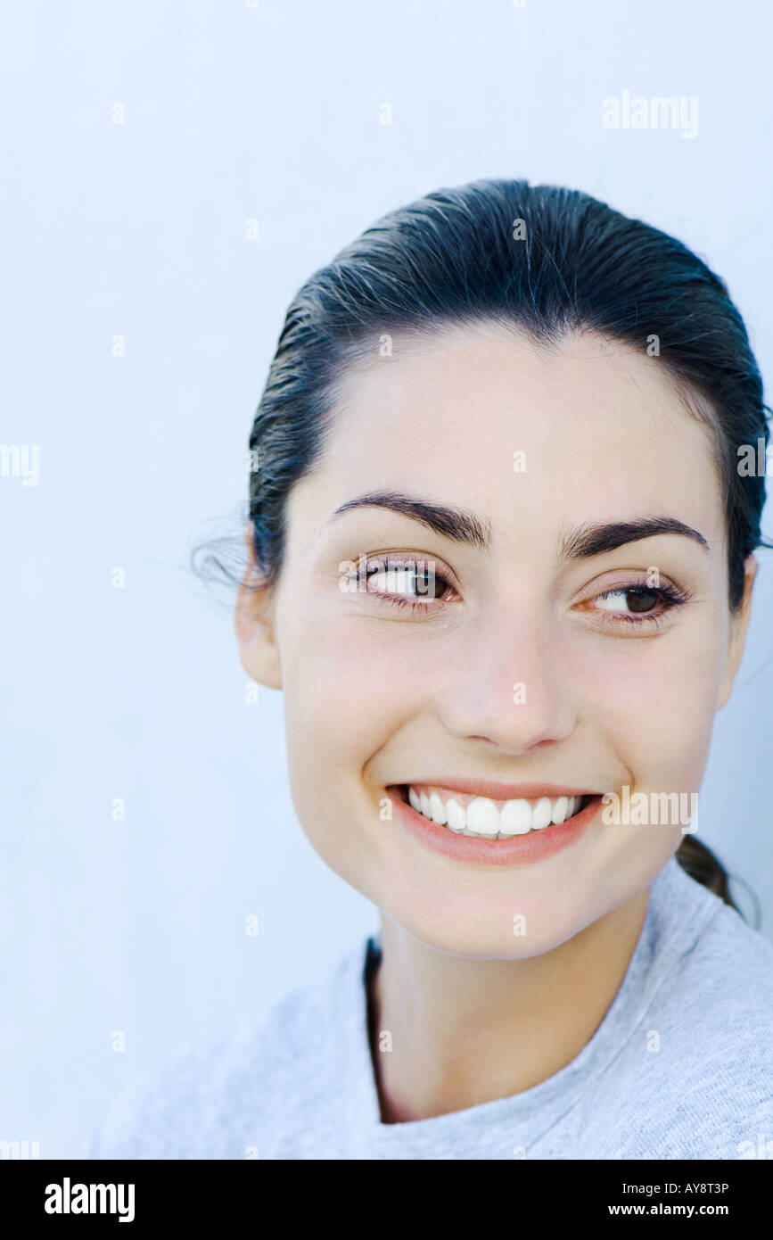Woman looking away, smiling, portrait Stock Photo - Alamy Woman looking away, smiling, portrait Stock Photo - Alamy
