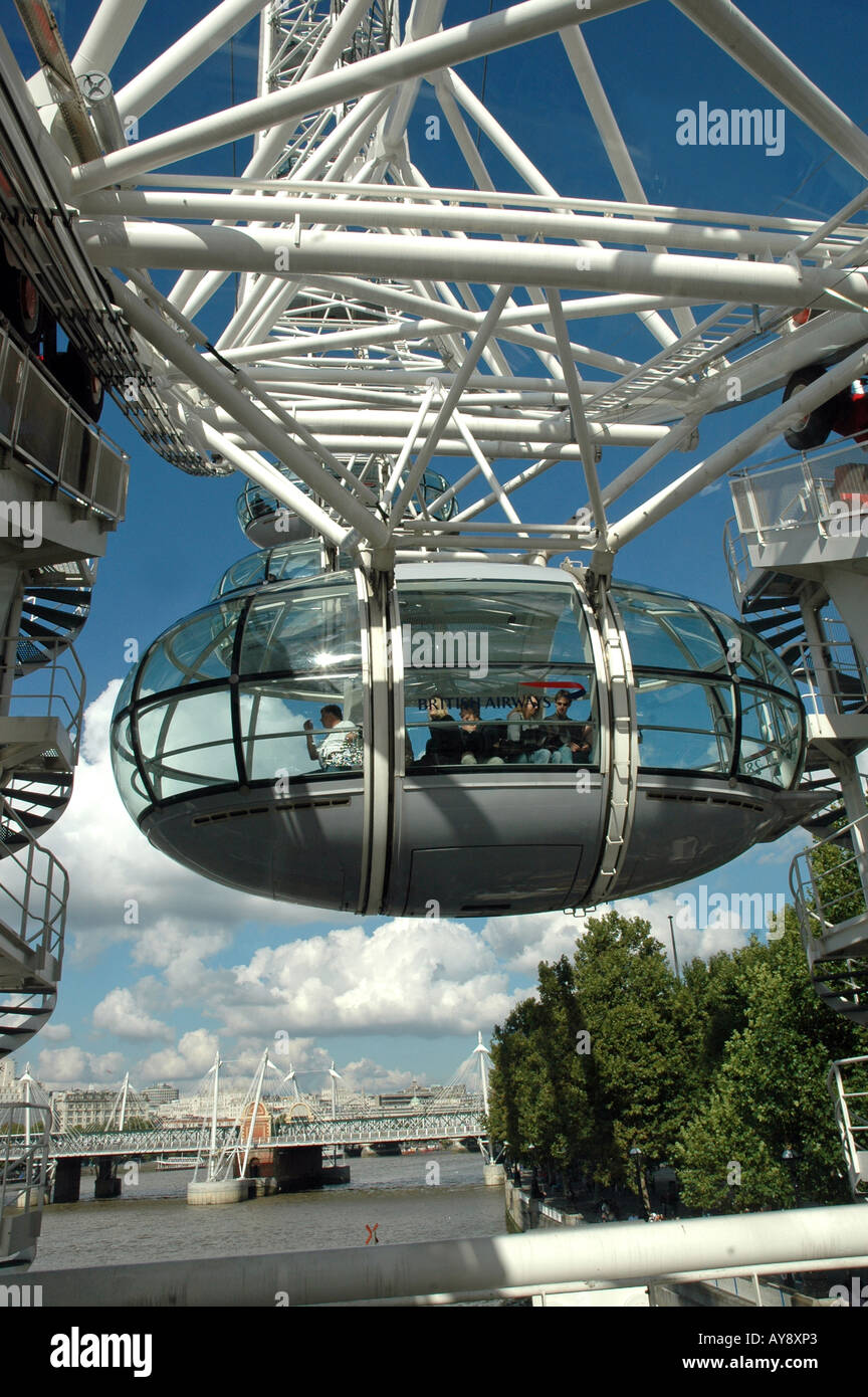 Close up to capsule of London Eye also known as Millennium Wheel ...