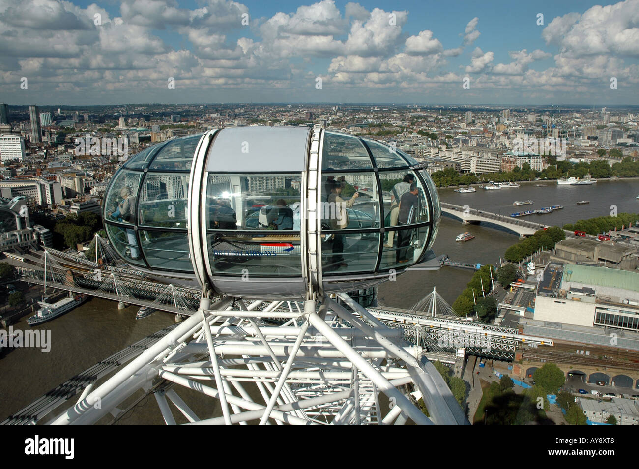 Close up to capsule of London Eye in London, UK. View on Hungerford ...