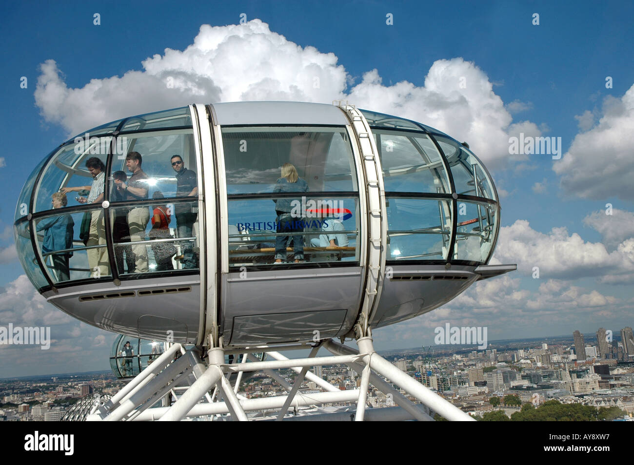 Close up to capsule of London Eye also known as Millennium Wheel ...