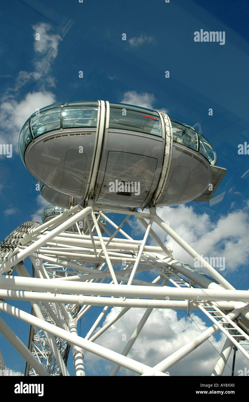 Close up to capsule of London Eye also known as Millennium Wheel ...