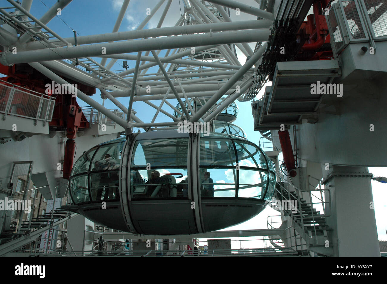 Close up to capsule of London Eye also known as Millennium Wheel ...