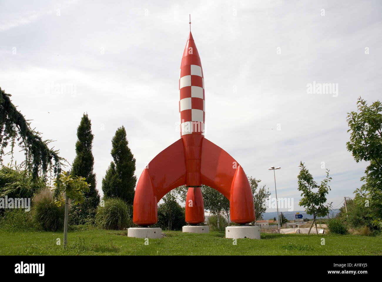 A model of Tintins Rocket at a roundabout in Provence in southern ...