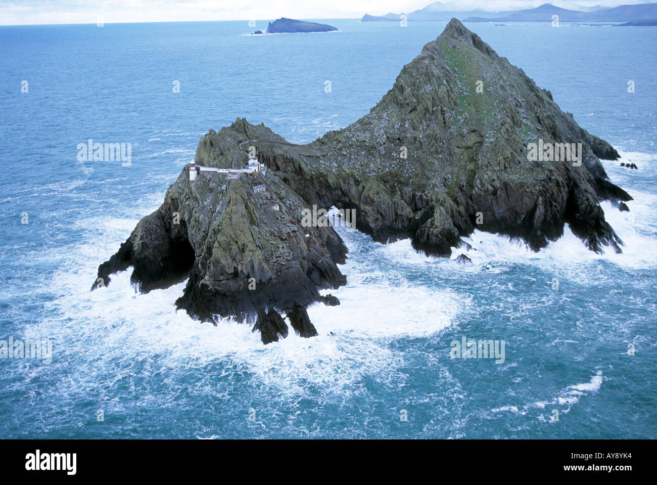 aerial view of an irish off-shore island rock in the atlantic ocean ...