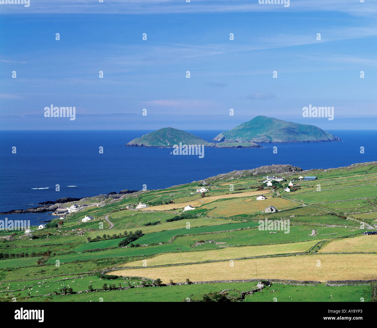 ireland, county kerry, derrynane ring of kerry, two offshore islands in ...