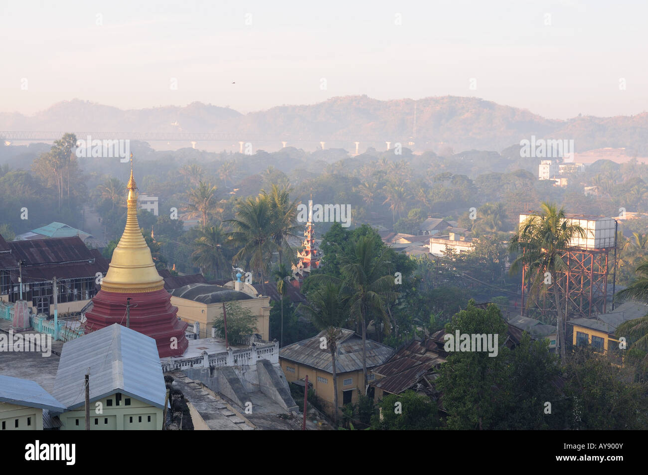 The town of Pyay seen from The Shwesandaw pagoda Pyay Myanmar Stock ...