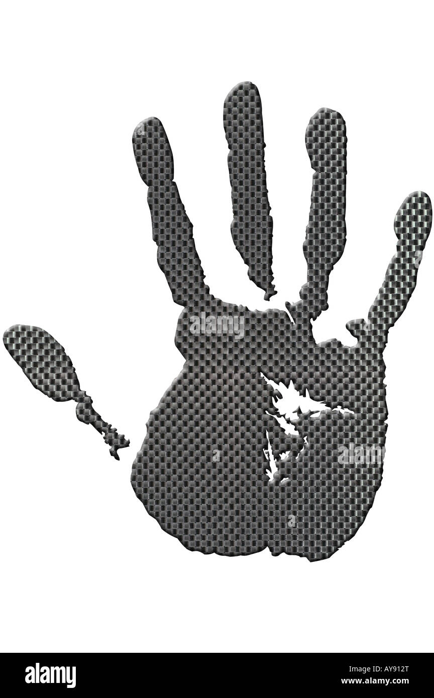 Carbon handprint made out of genuine carbon fibre isolated on a white ...