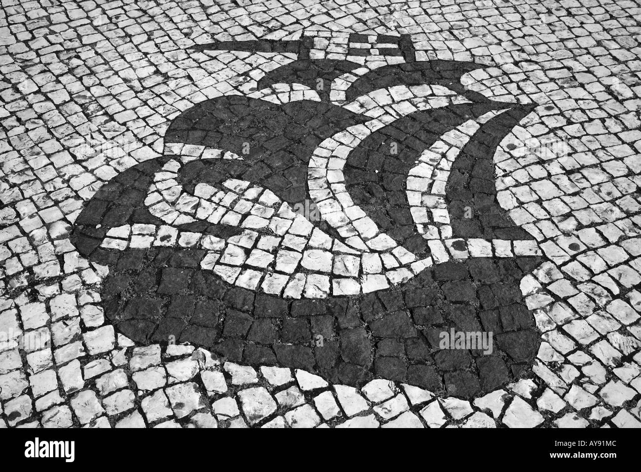 Drawing of a portuguese caravel. Typical portuguese decorative paving ...