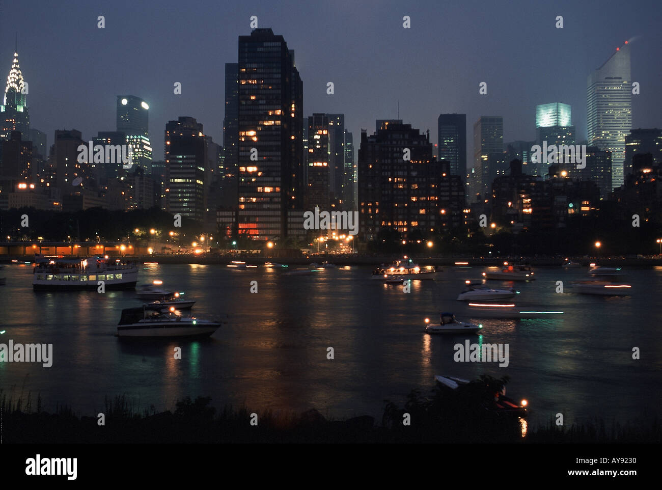 USA New York City 1999 East River with United Nations Headquarters in ...