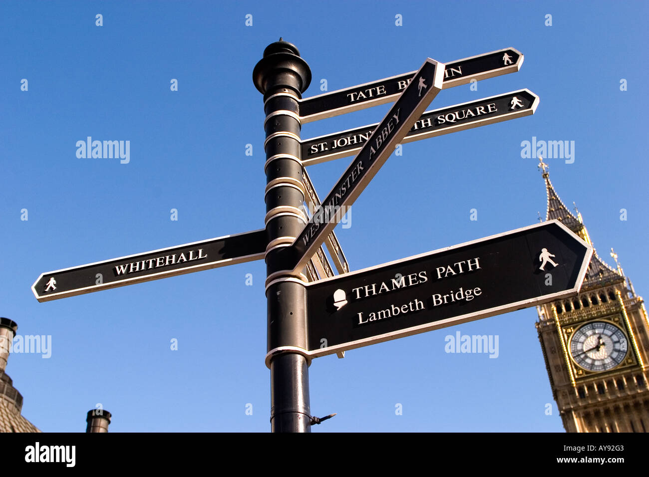 big ben clock tower london sign post Stock Photo - Alamy